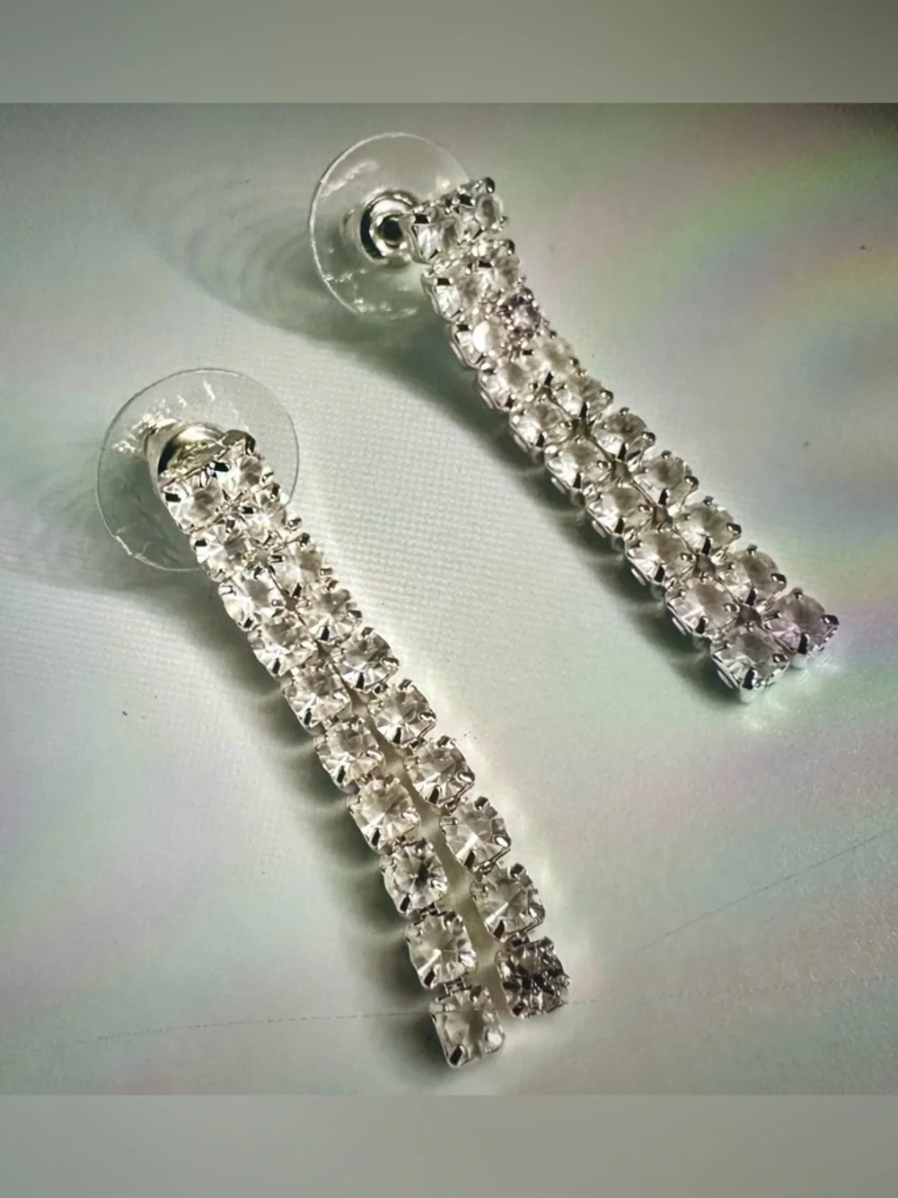 Jewelry | Crystal Rhinestone Double Row Drop Earrings Bridal Prom ...